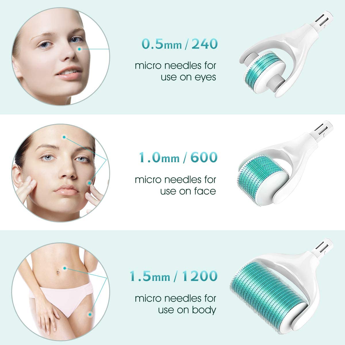 Derma Roller 4 in 1, 0.5/1.0/1.5mm Microneedle Derma Roller for Skin ...