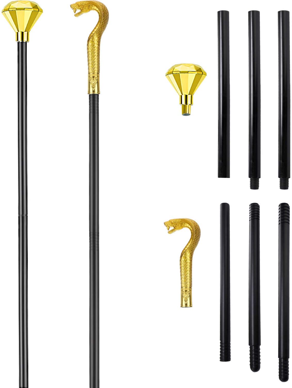 Gejoy 2 Pieces Snake and Diamond Decorative Walking Cane Toy Cosplay ...