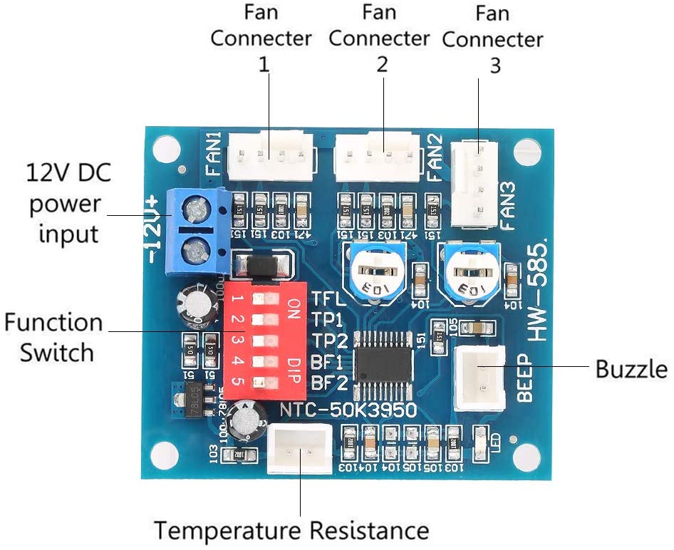 12V Four Wire Thermostat PWM Fan Speed Controller Governor Module for ...