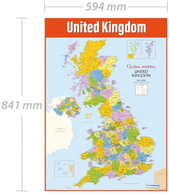 UK Map | Geography Posters | Laminated Gloss Paper measuring 850mm x ...