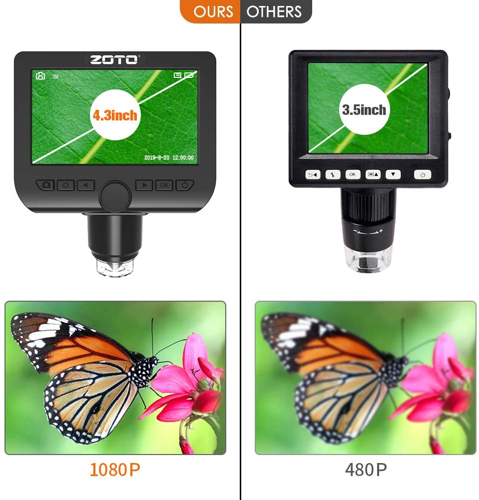 WiFi LCD Microscope, ZOTO 4.3inch 1080P Full HD Wireless Digital ...