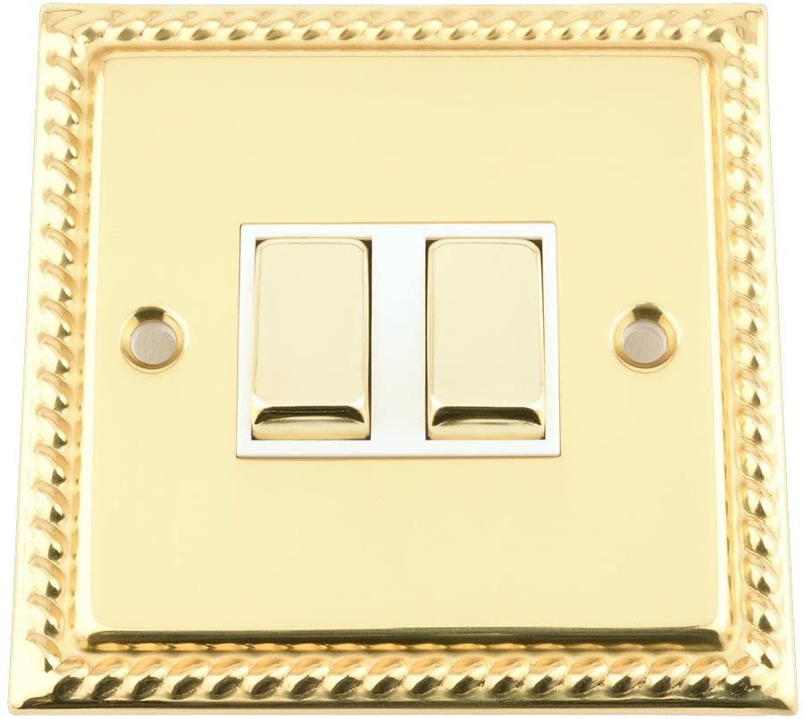Double Light Switch 2 Gang – Georgian – Polished Brass – White Insert ...