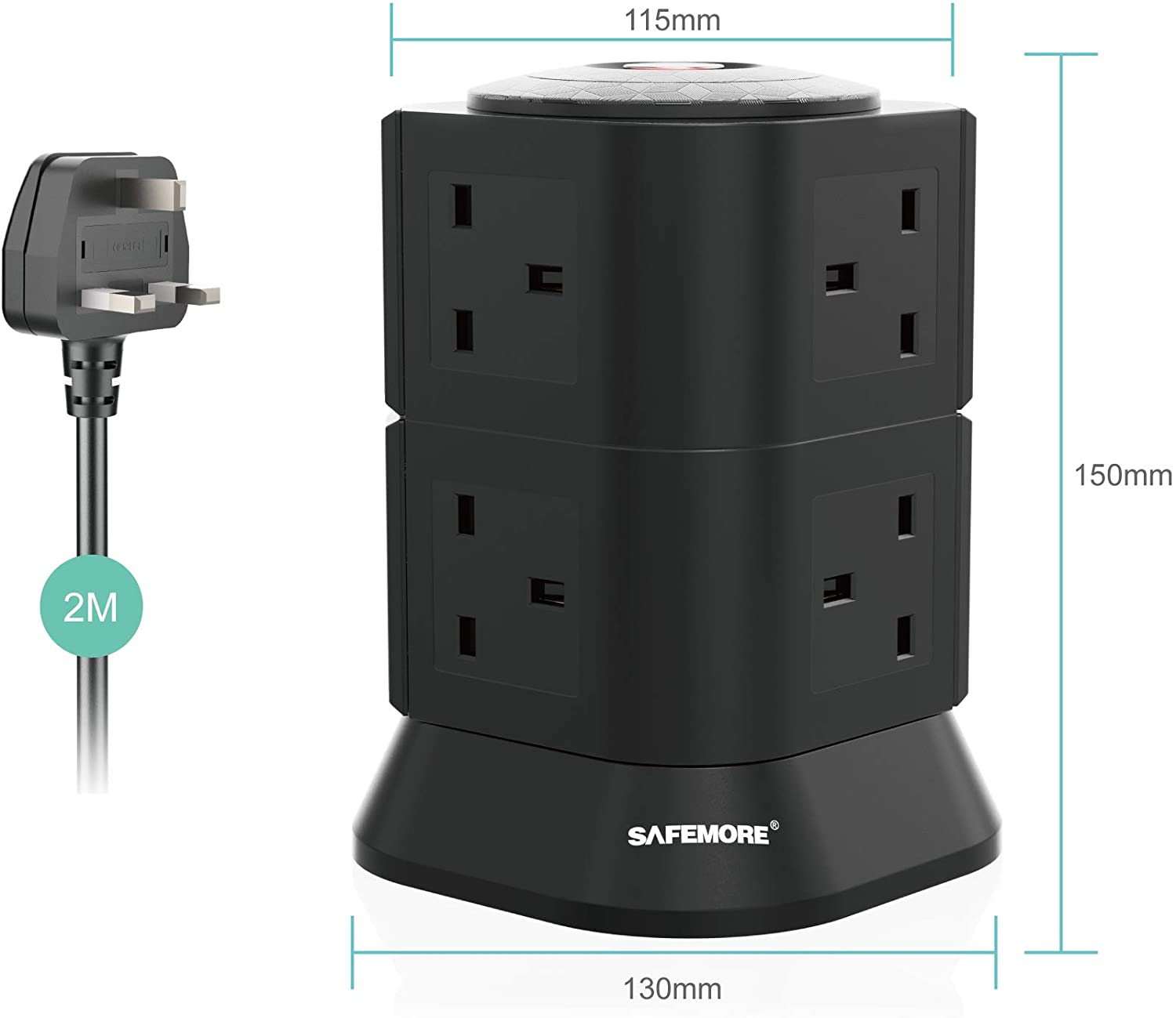 SAFEMORE 8 Gang Extension Lead, Surge Protected Multiple Power Plug ...