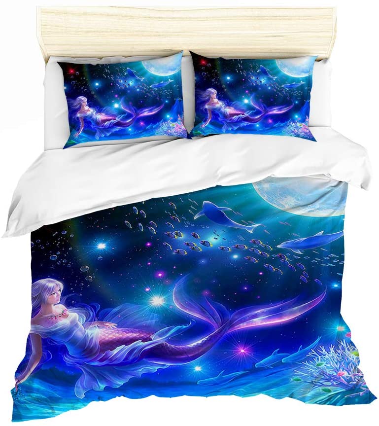 URLINENS Mermaid Duvet Cover Set Girls Teens Double 3 Piece, Decorative ...