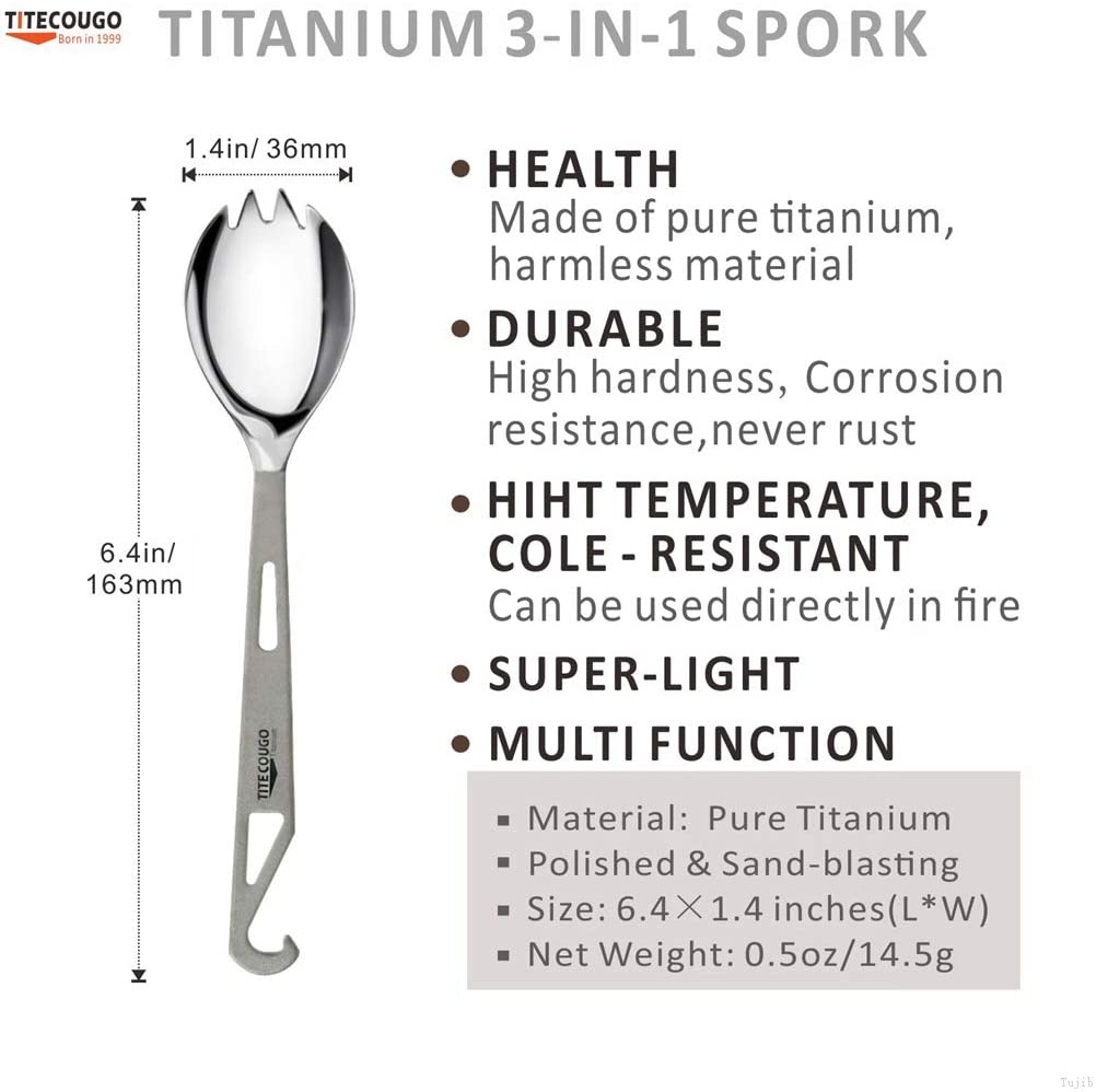 TITECOUGO Titanium Spork, 3 in 1 Camping Spork Titanium Reusable ...