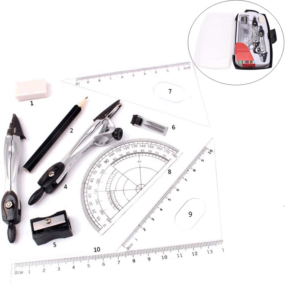 yyuezhi School Maths Protractor Set Rulers Drawing Compass and ...