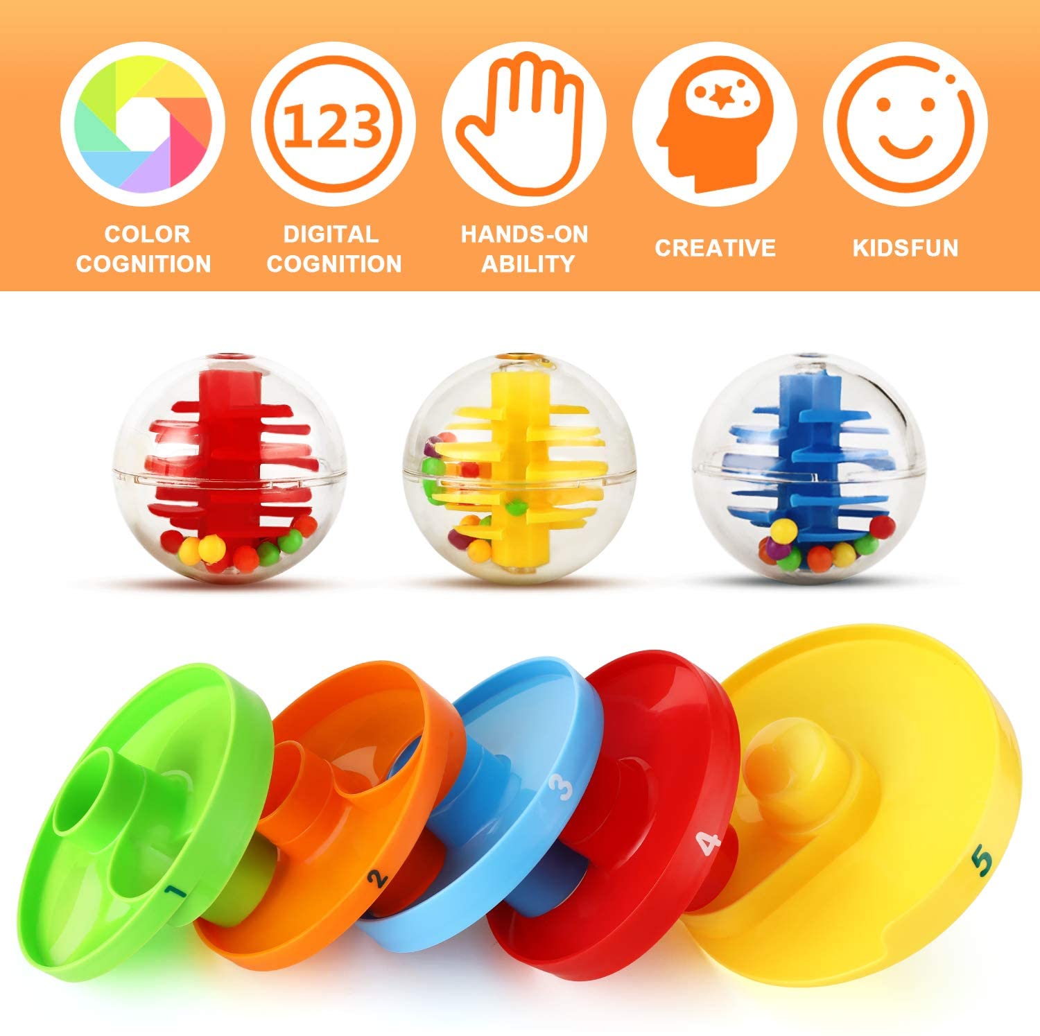 Ucradle 5 Layers Ball Drop Ball Ramp Ball Drop Toy Marble Run Colorful ...