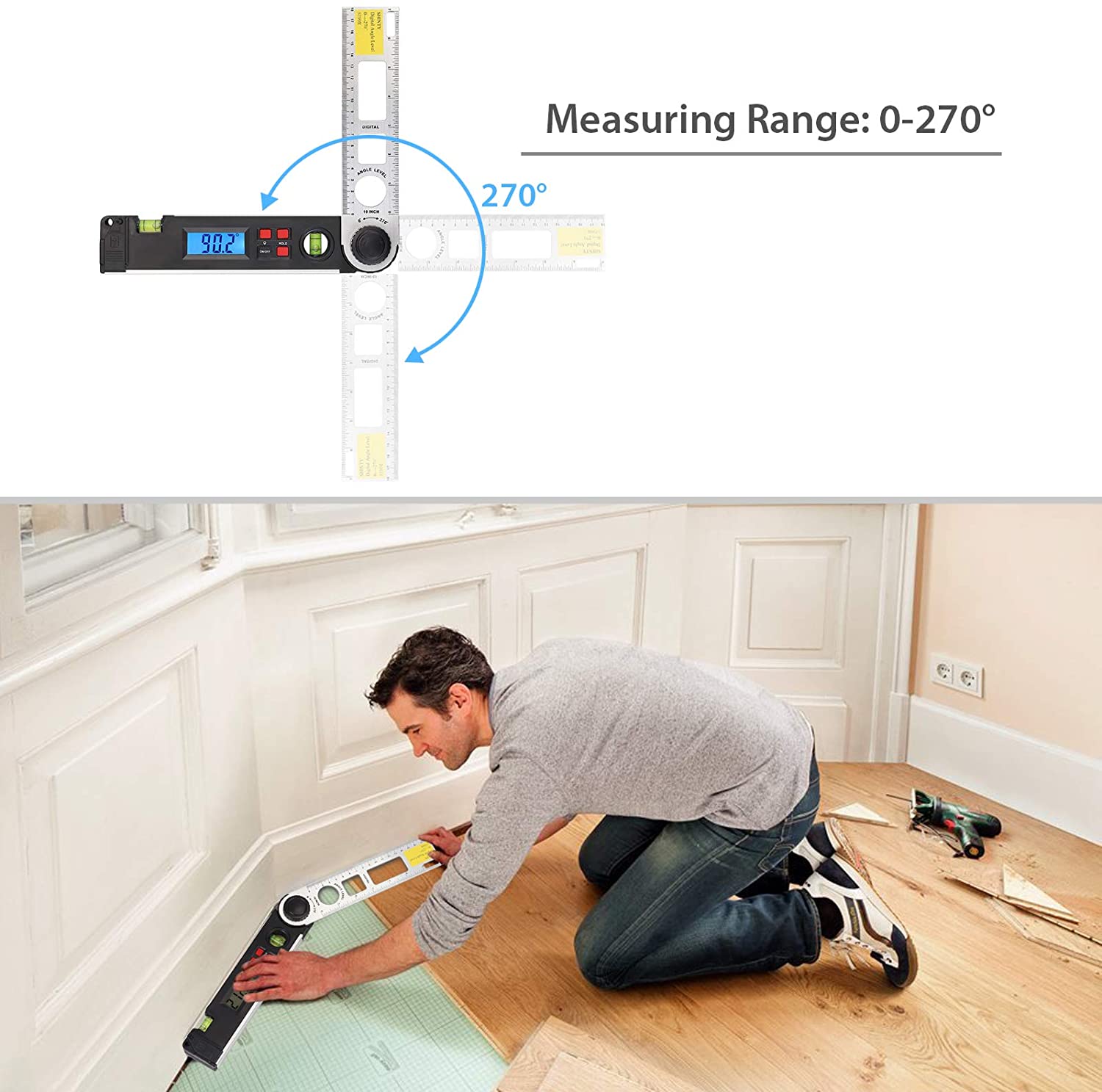 Neoteck Digital Angle Finder Ruler 180mm 0-270° Digital Angle ...