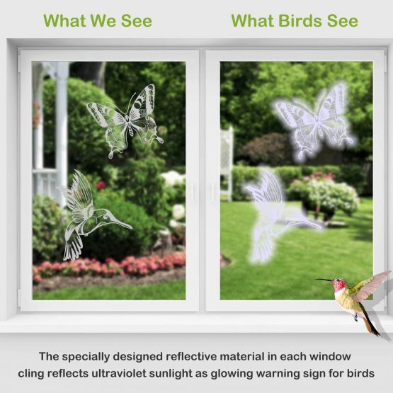 28 Pieces Large Size Anti-Collision Window Clings Butterfly Rose Owl ...