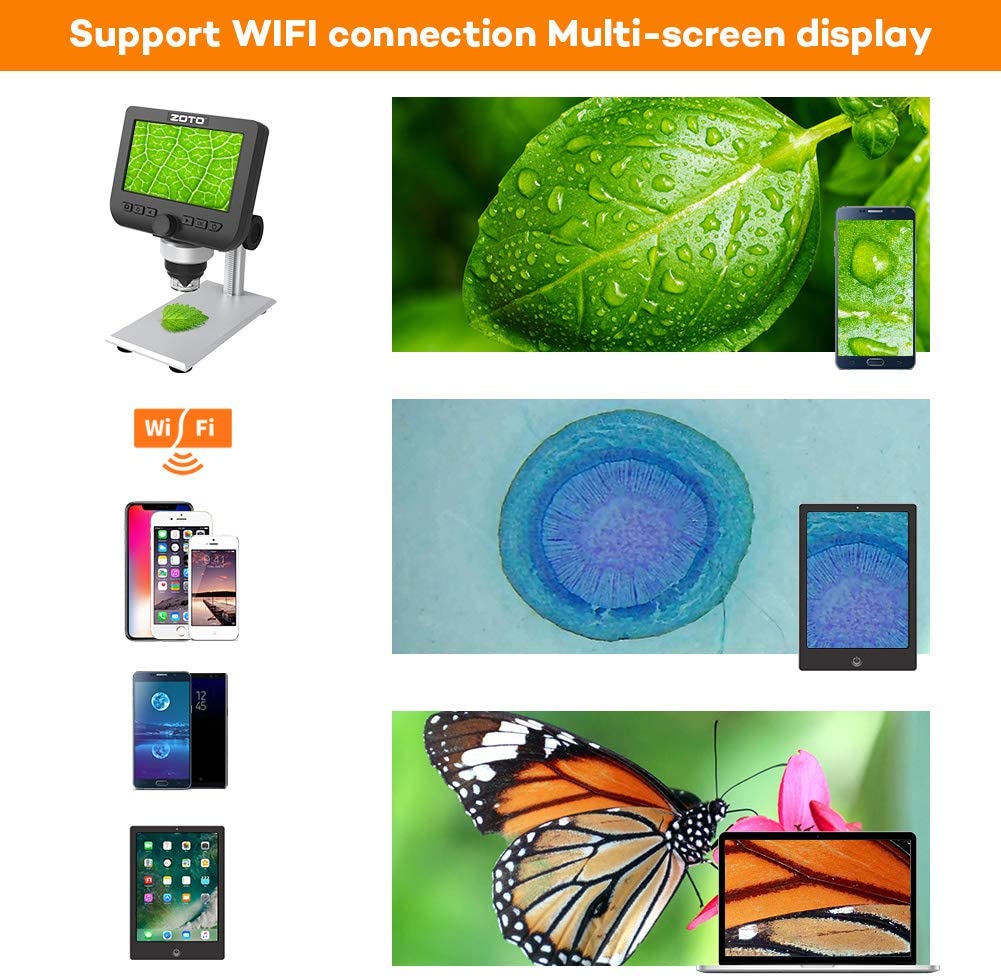 WiFi LCD Microscope, ZOTO 4.3inch 1080P Full HD Wireless Digital ...