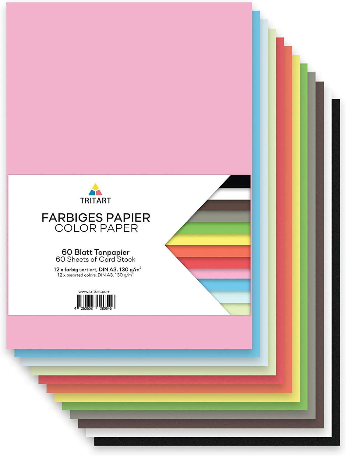 TRITART Coloured Paper A3 130 GSM – 60 Sheets Colour Paper Fully Dyed ...
