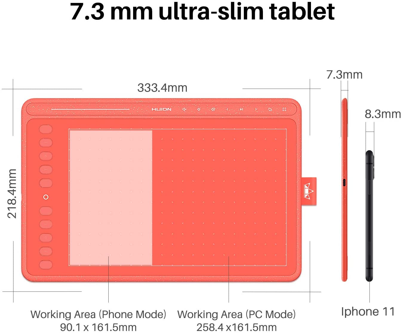 HUION 2020 HS611 Graphics Tablet (Coral Red) 10×6 Inch Equipped with ...