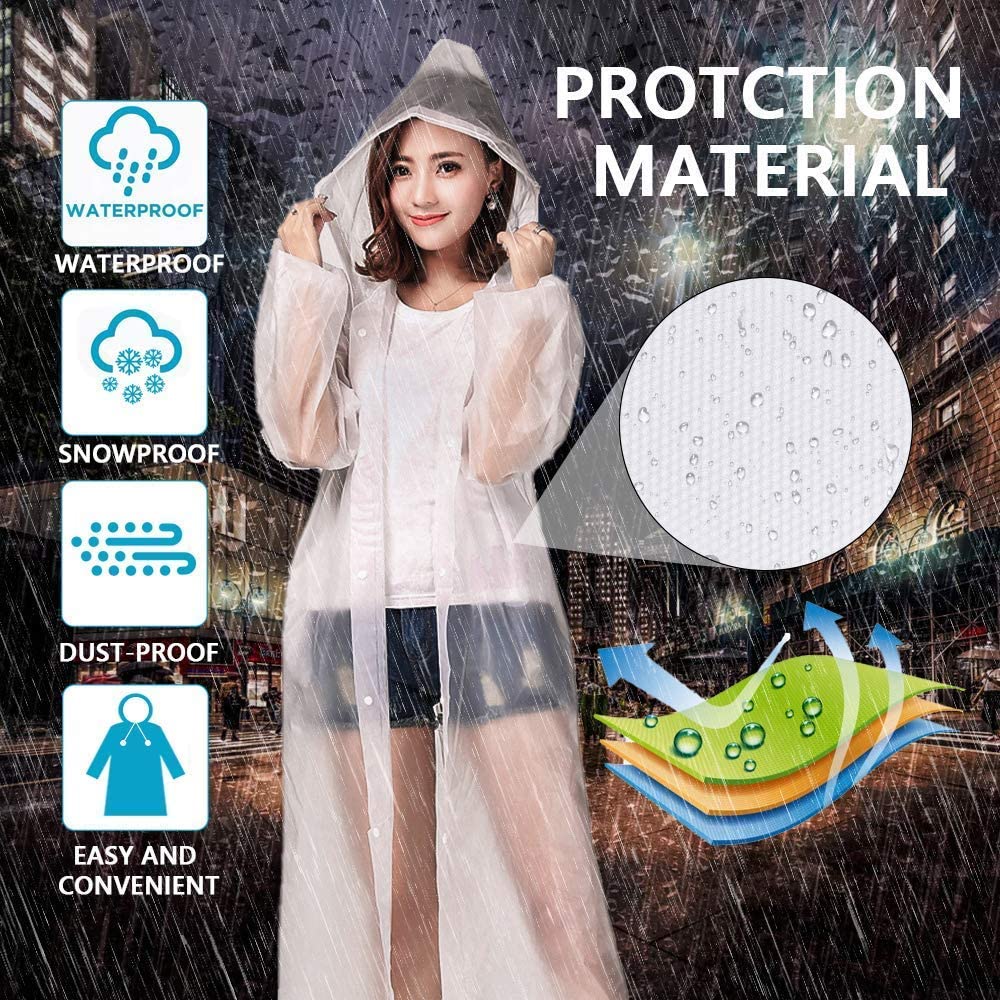 Luoistu Reusable Rain Ponchos, EVA Waterproof Raincoat with Drawstring Hood and Long Sleeves ...