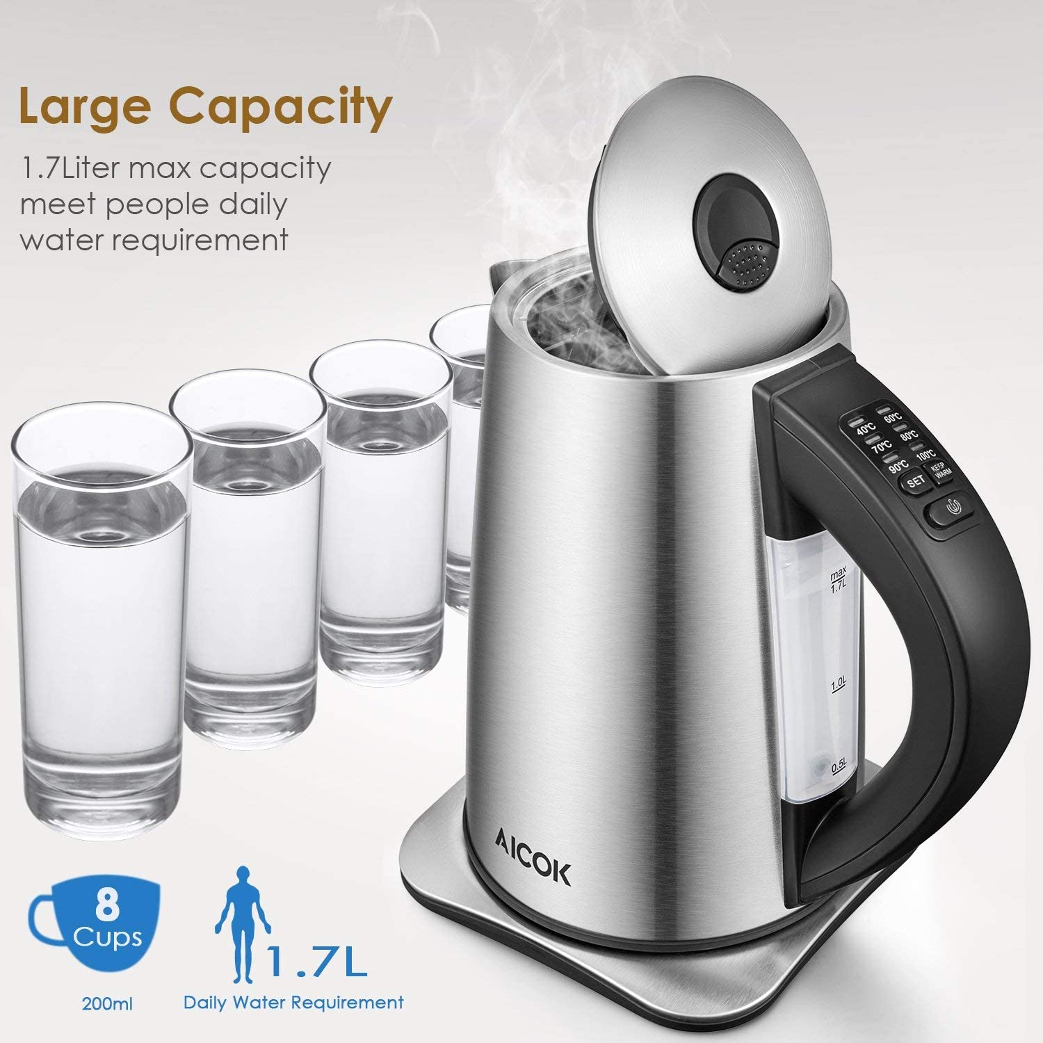 Kettle AICOK Electric Kettle 3000W Stainless Steel Quick Boil Water ...