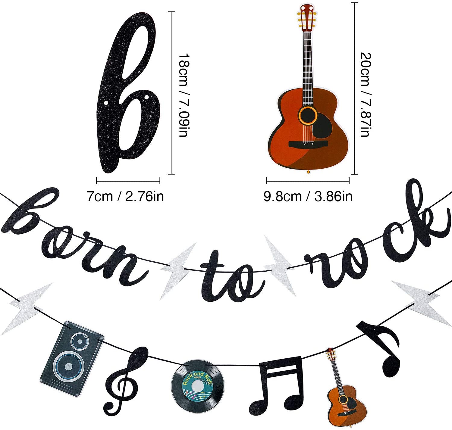 2 Pieces Music Note Banner Born to Rock Banner Rock Glitter Banner 1950 ...