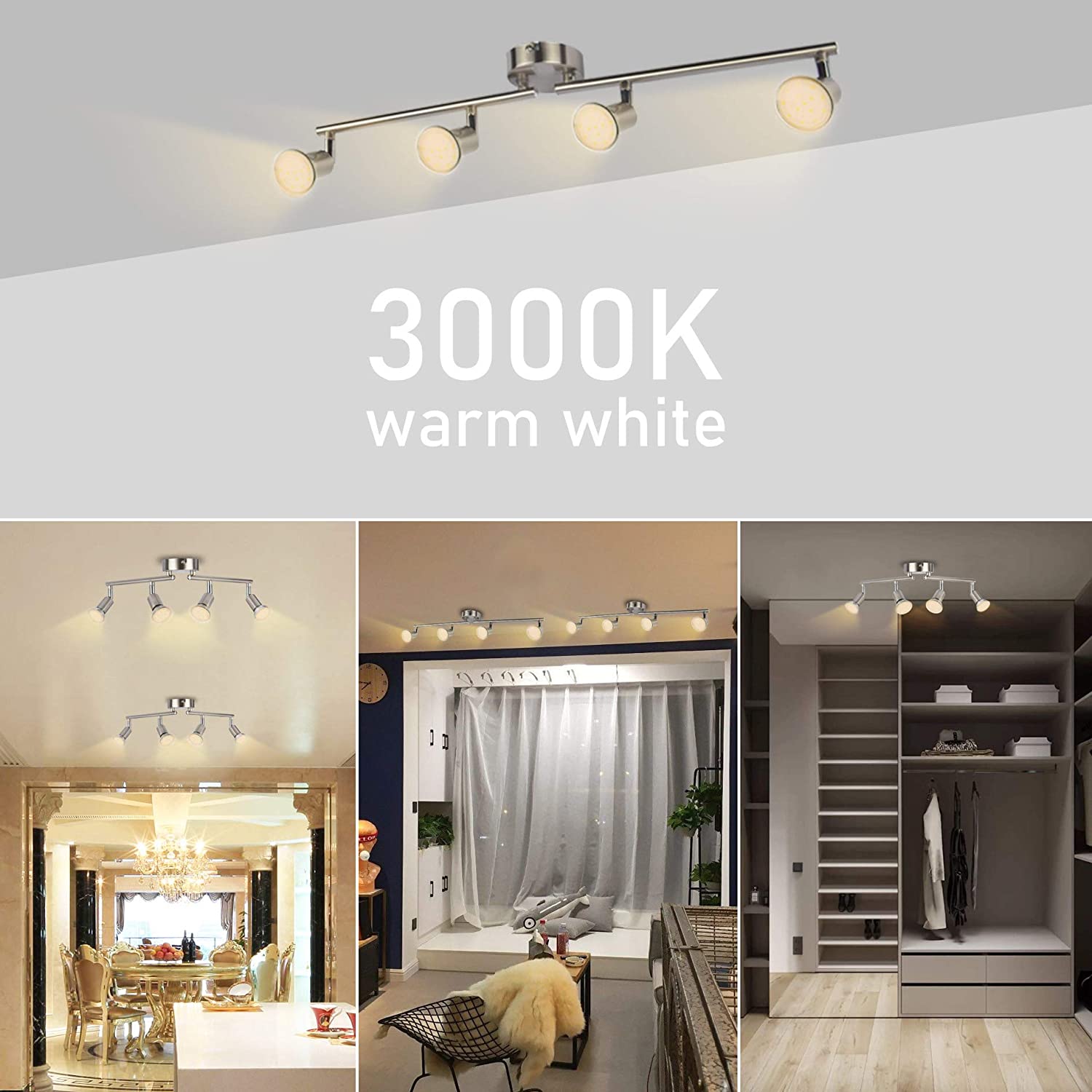 LED Ceiling Light 4 Way Spotlight Bar 3000K Warm White Kitchen lights ...