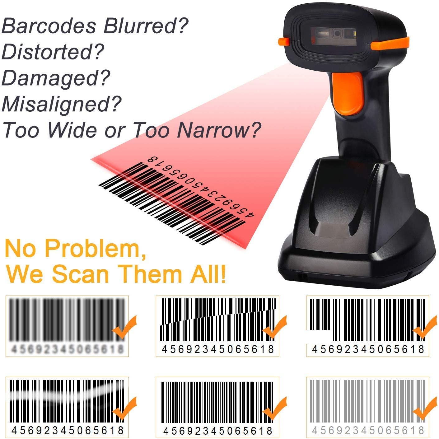 Tera Barcode Scanner Wireless with Charging Cradle 2.4G Barcode Reader ...