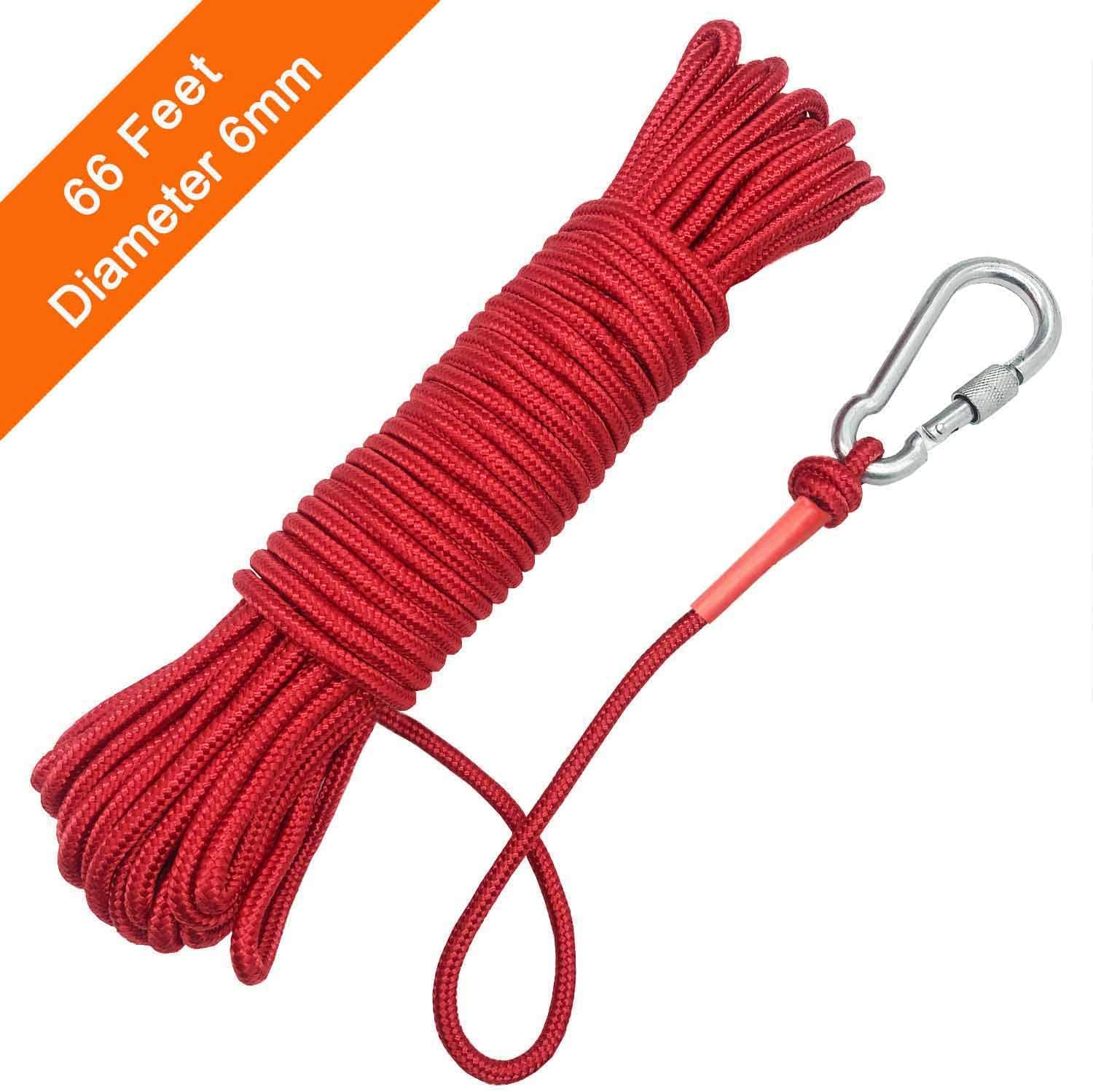 Fishing Magnet Rope with Carabiner, Outdoor Rope Braided Rope 20m(65 ...