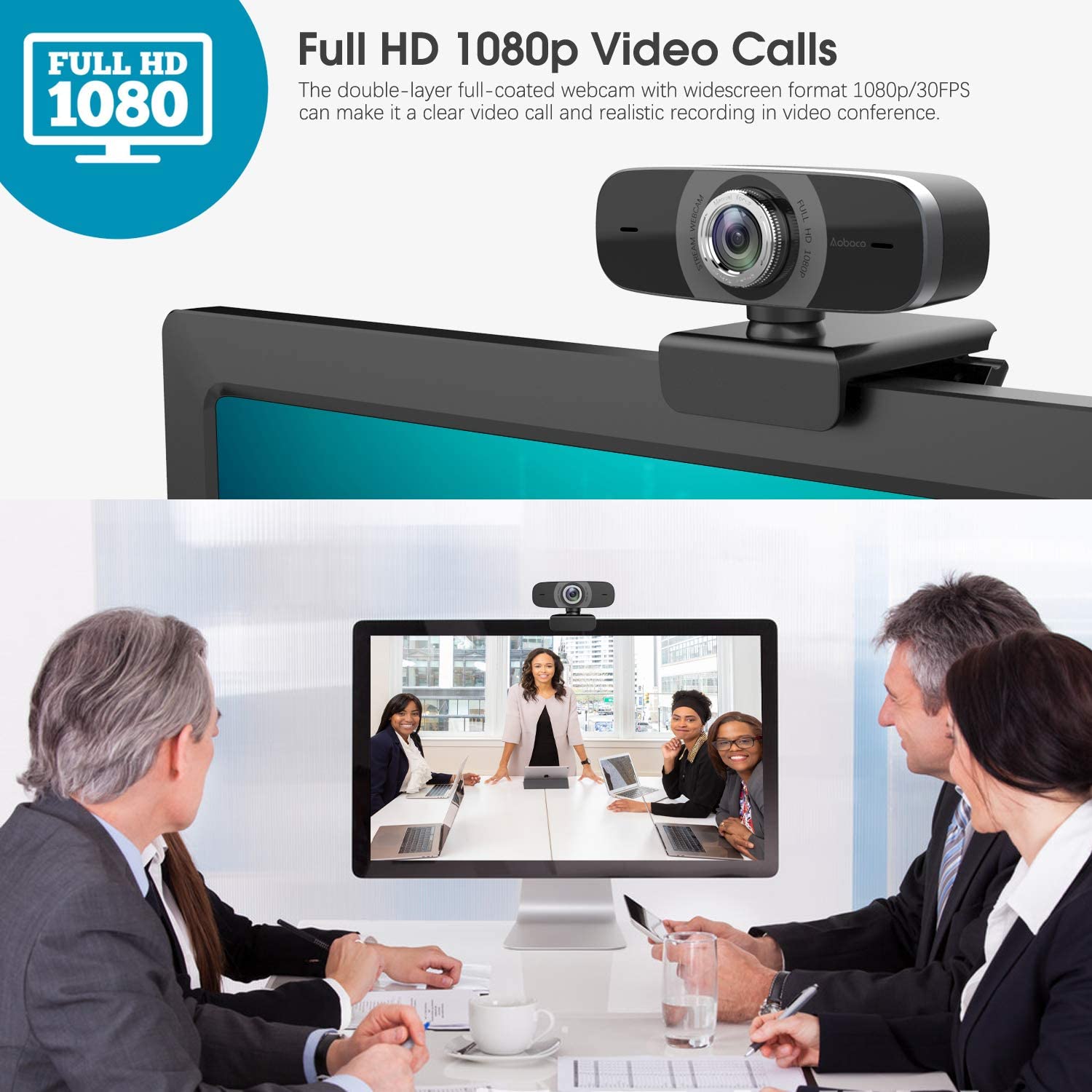 Aoboco Webcam HD 1080p, Webcam Streaming Video Calling HD USB Pro Web ...