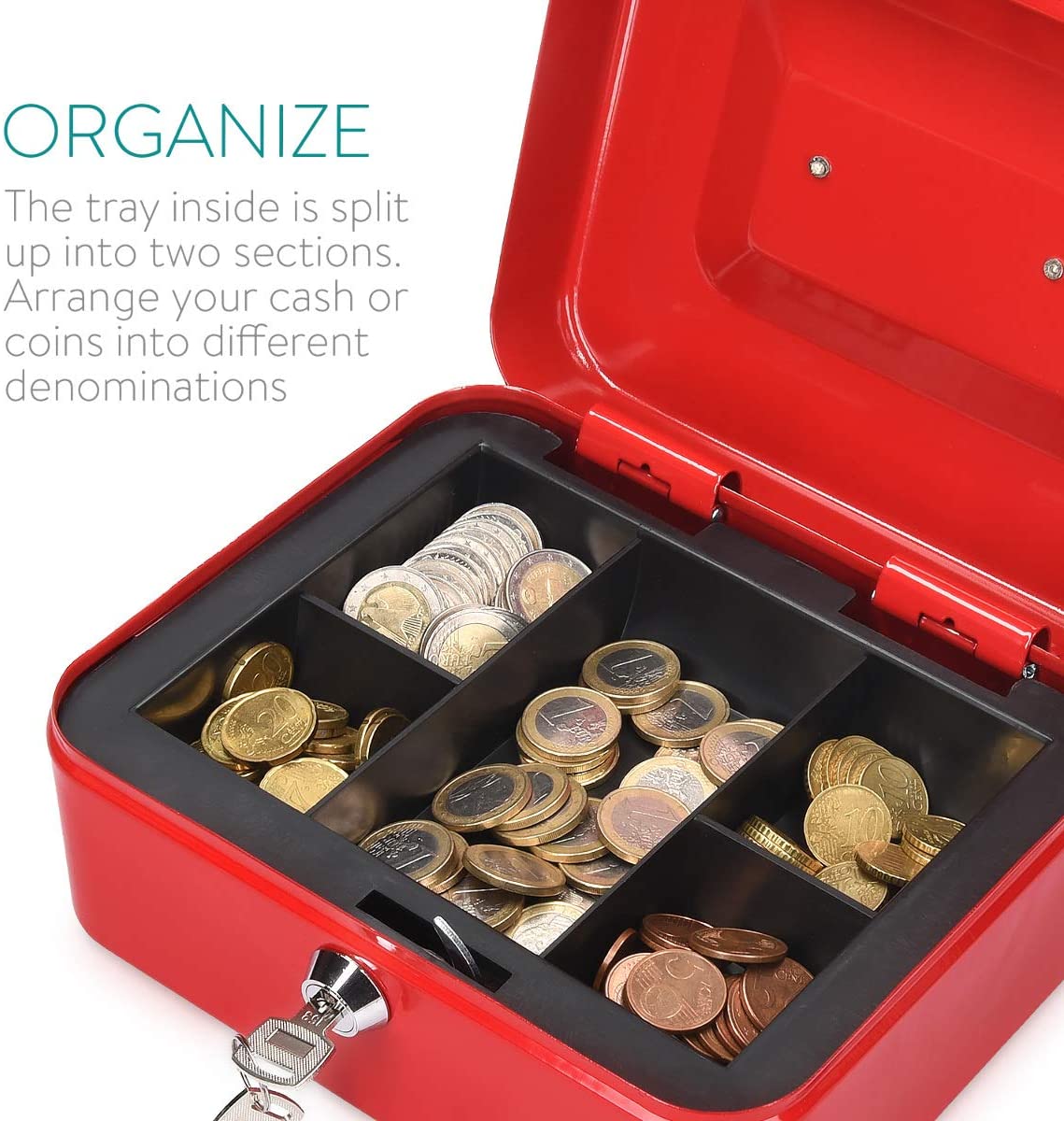 Navaris Lockable Cash Box – Metal Money Box Organiser with Lock for ...