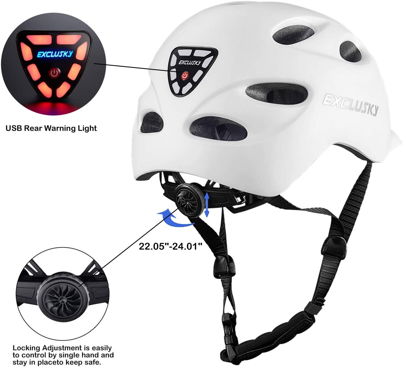 Exclusky Adult Bike Helmet with Rechargeable USB Safety Light for Urban ...