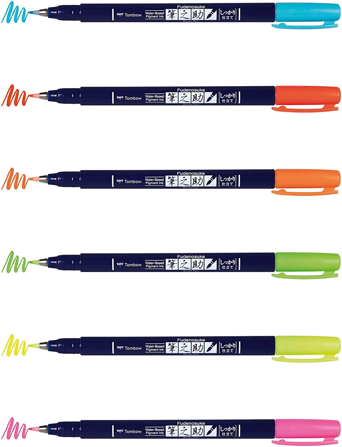 Tombow Fudenosuke Hard Tip Brush Pens (Set of 6) – Neon Colours – BigaMart