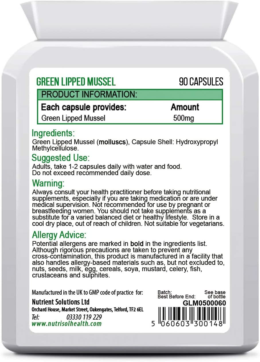 Nutrisol Health Green Lipped Mussels Extract 500mg 90 Capsules | from ...