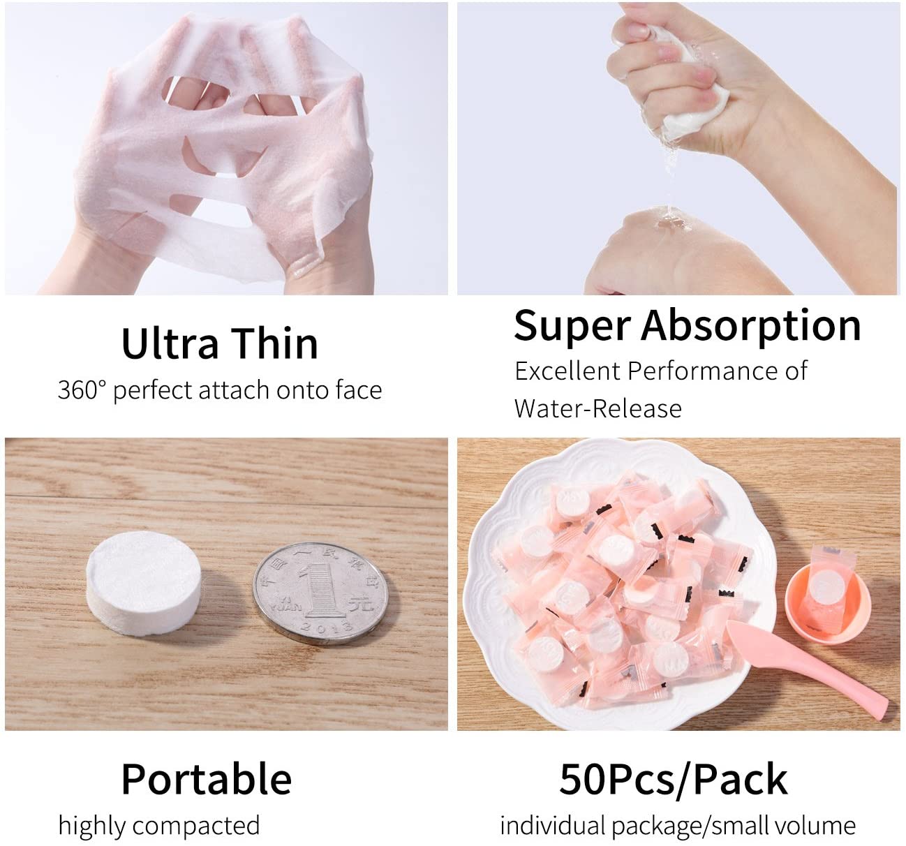 Yousha 50Pcs Skin Care Facial Compressed Mask Paper DIY Natural Face ...