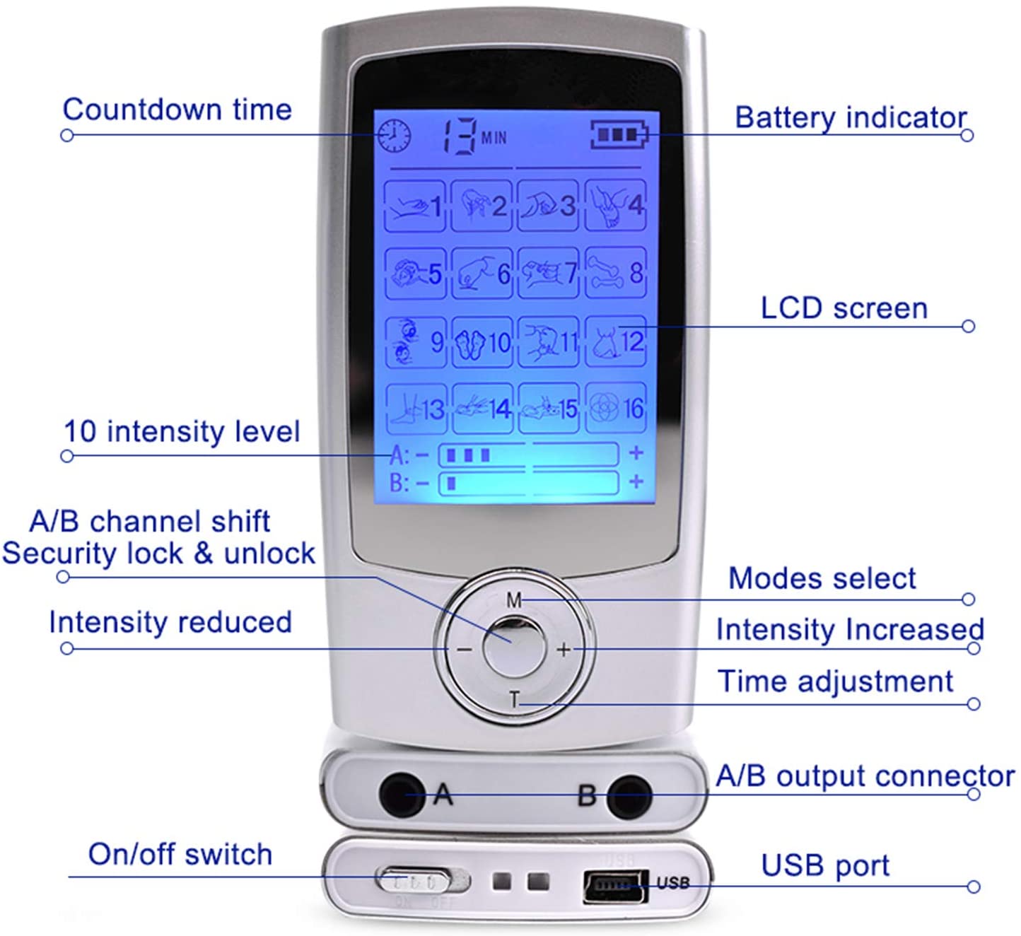 Tens Machine Muscle Stimulator Rechargeable Digital Therapy Full Body ...