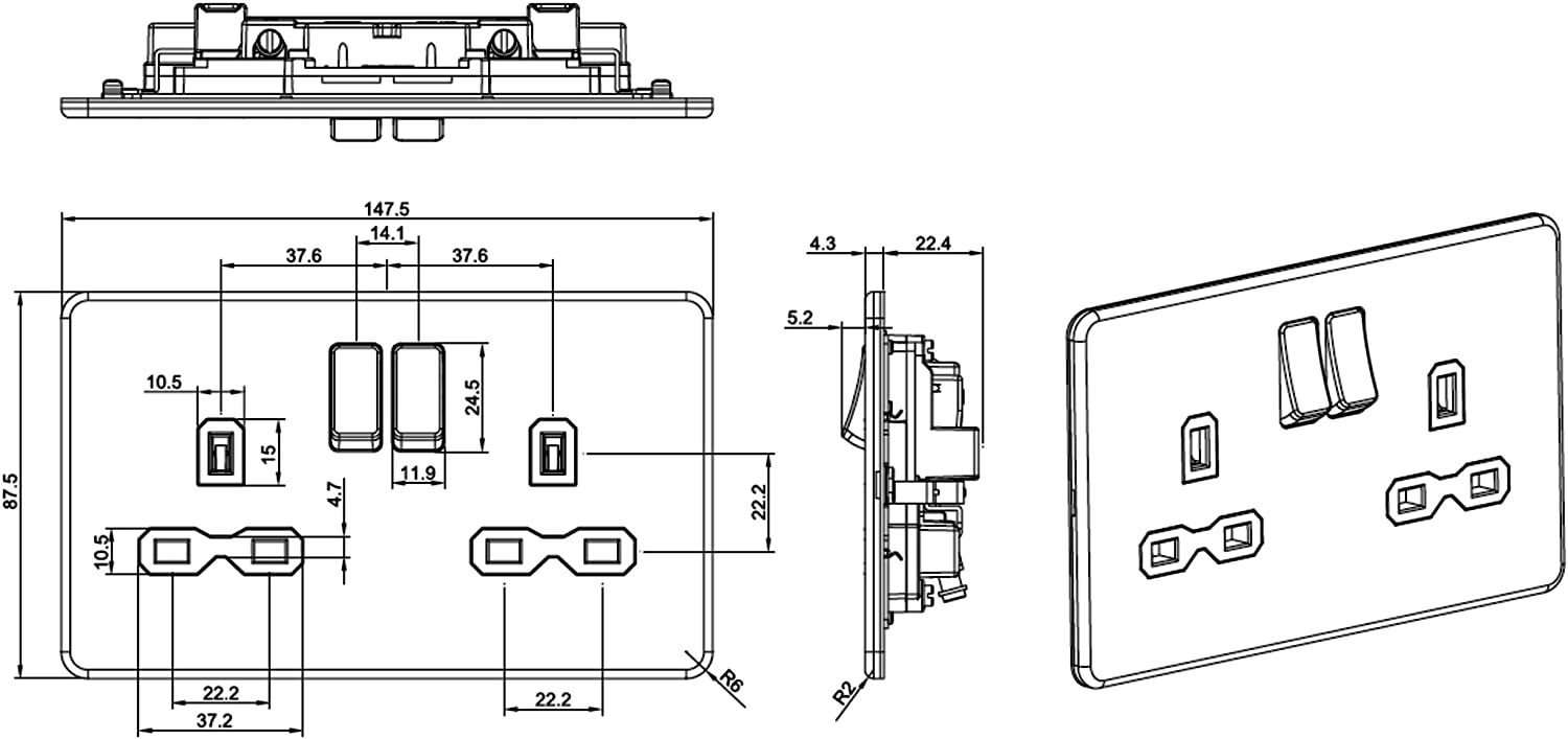 Knightsbridge SFR9000MW Screwless Double Switched Socket-Matt White ...
