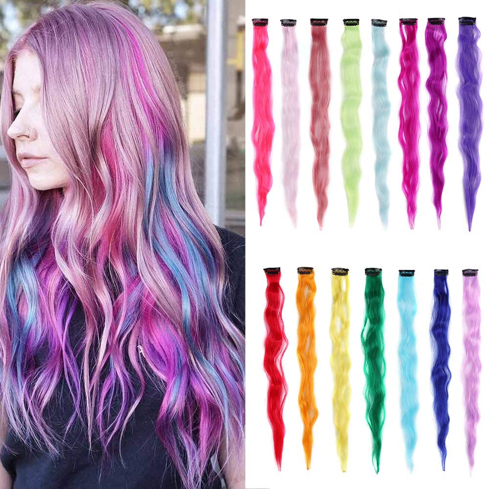 15Pcs Clip in Coloured Hair Extensions 20 Inch Colorful Synthetic Clip ...