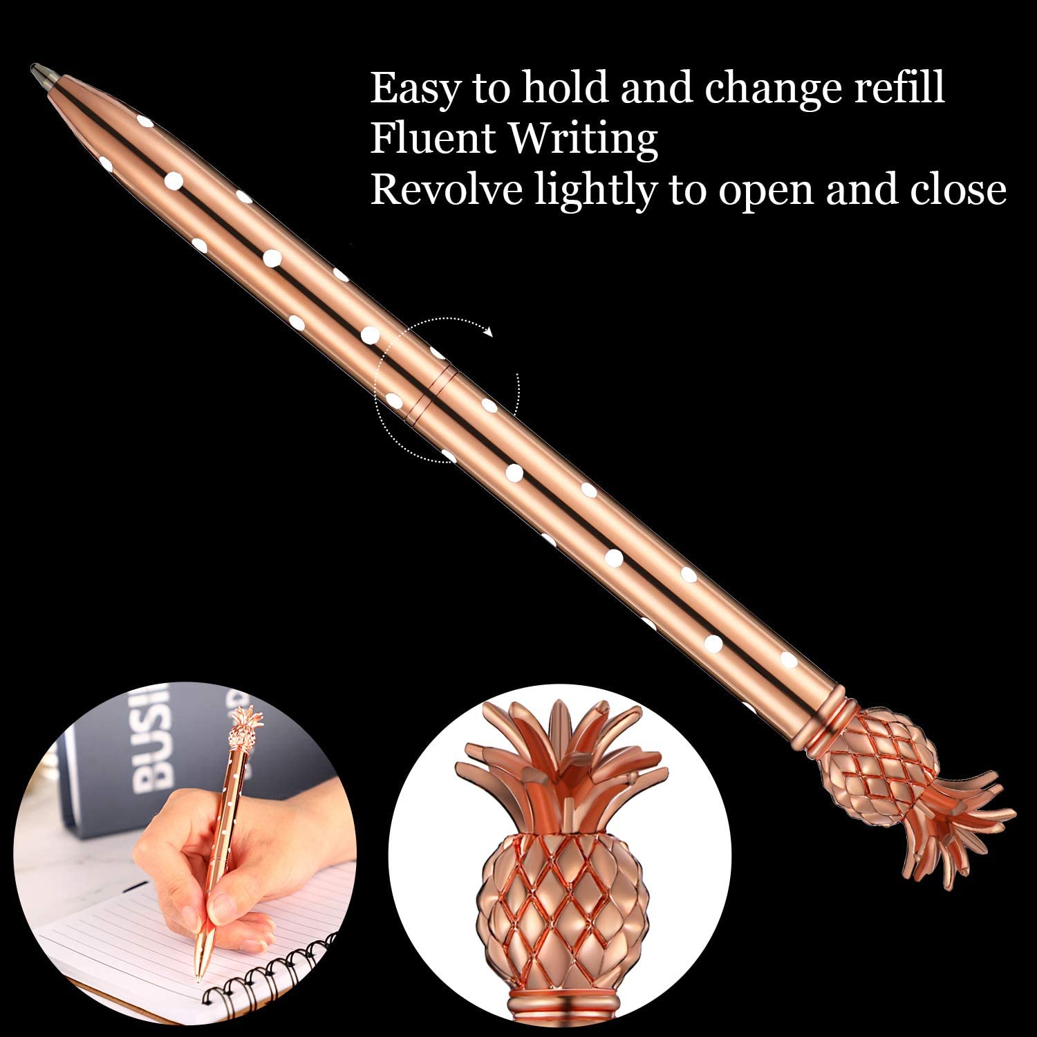 Pineapple Pens Metal Ballpoint Pens Rose Gold Pens for School Office ...