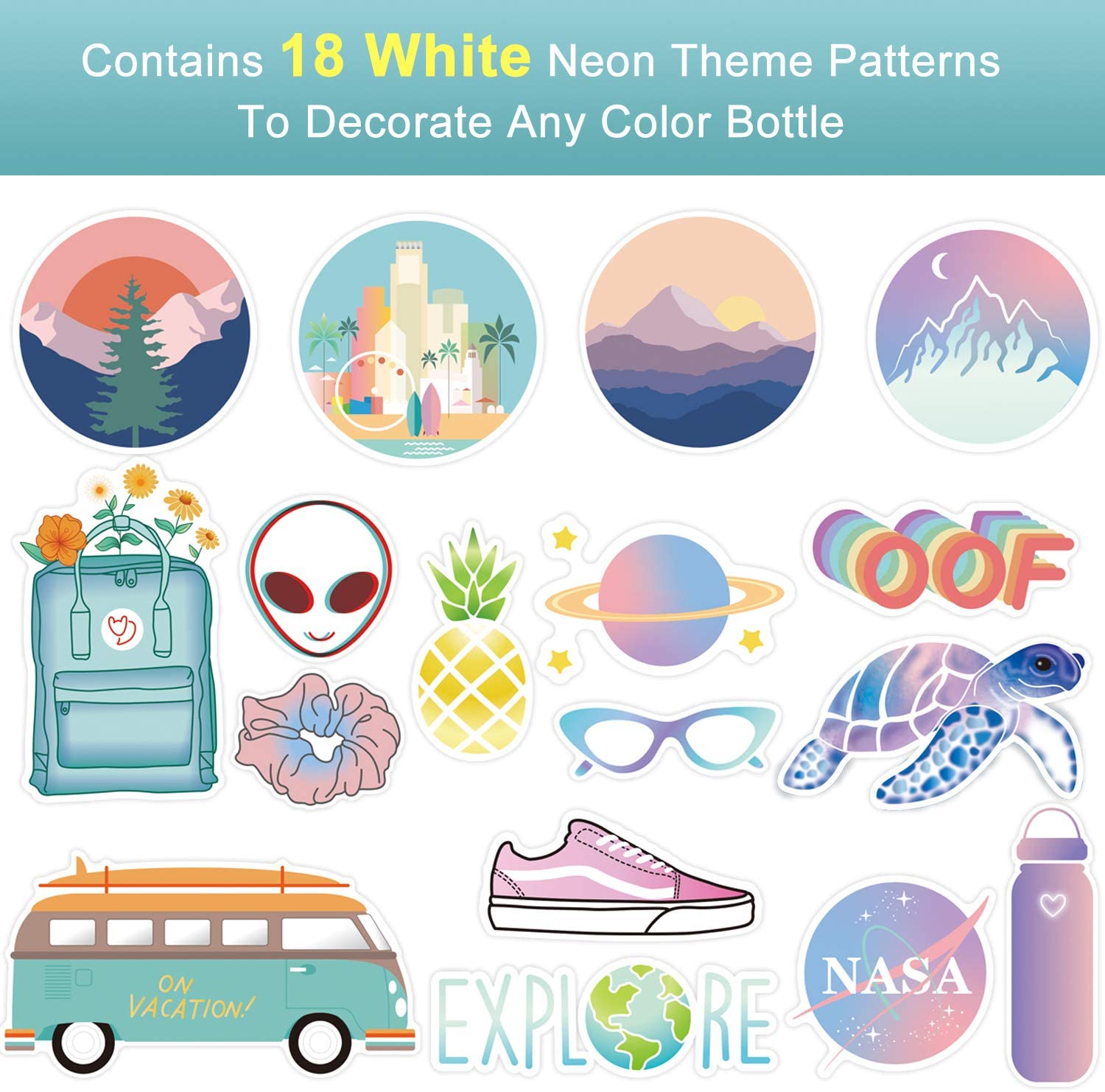 Whaline Vsco Vinyl Stickers, Neon Theme Waterproof Stickers Graffiti ...