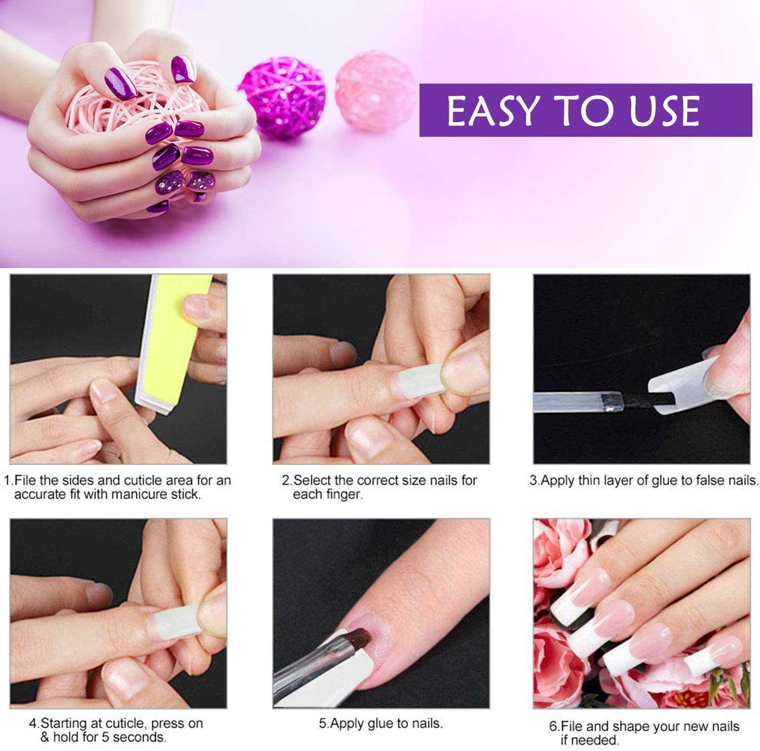 Natural False Nails, 500 Pieces Oval French Acrylic Style Fake Nails ...