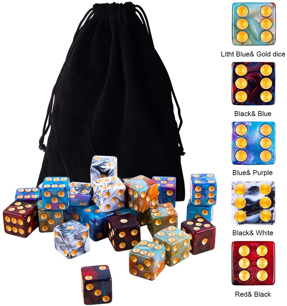 SIQUK 50 Pcs 6 Sided Dice Set 5 Two Tone Colors Dice with Gold Pips ...