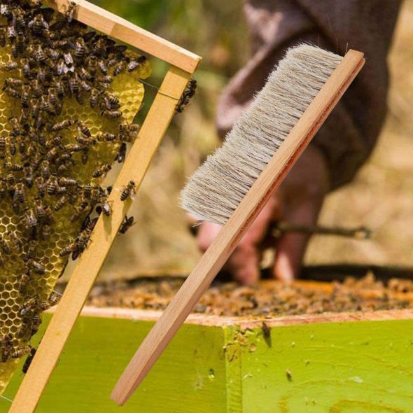 BR TOOL Bee Hive Brush Double Rows Natural Horse Hair Bee Brush with ...