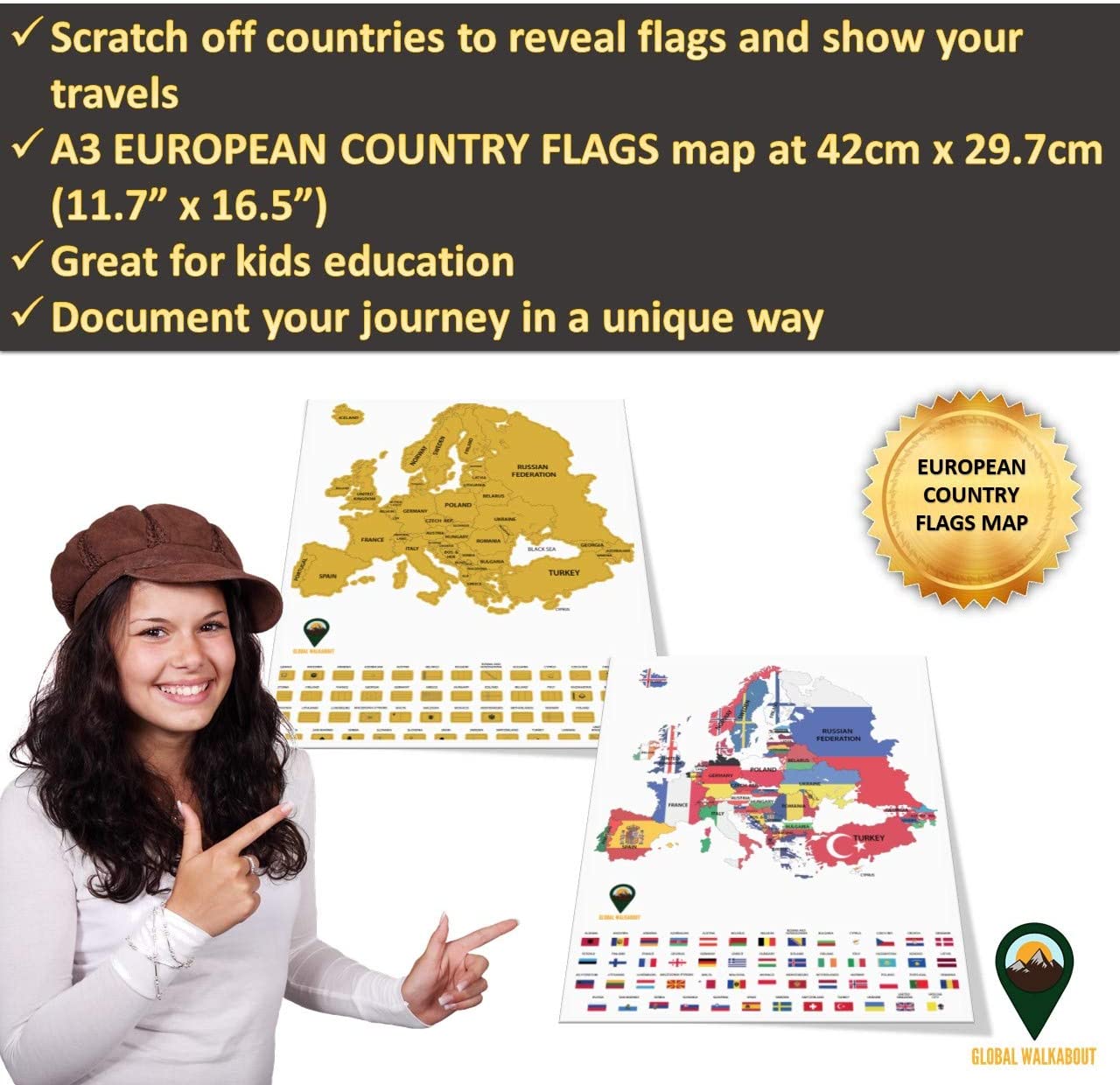 Global Walkabout Scratch Off Europe Map with Flags background – Deluxe ...
