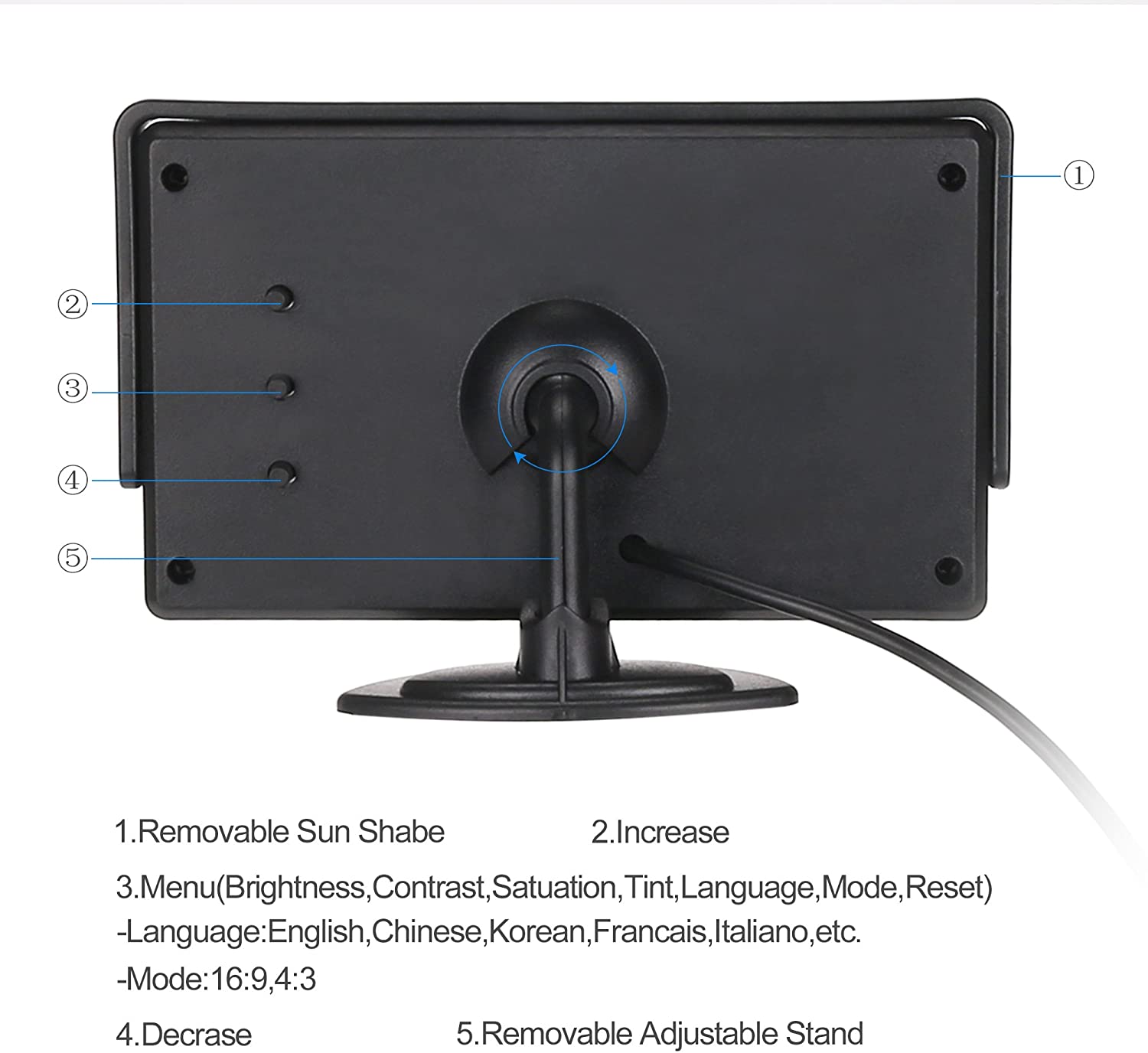 4.3 Inch TFT LCD Rearview Monitor Vehicle Dashboard Monitor for Backup ...