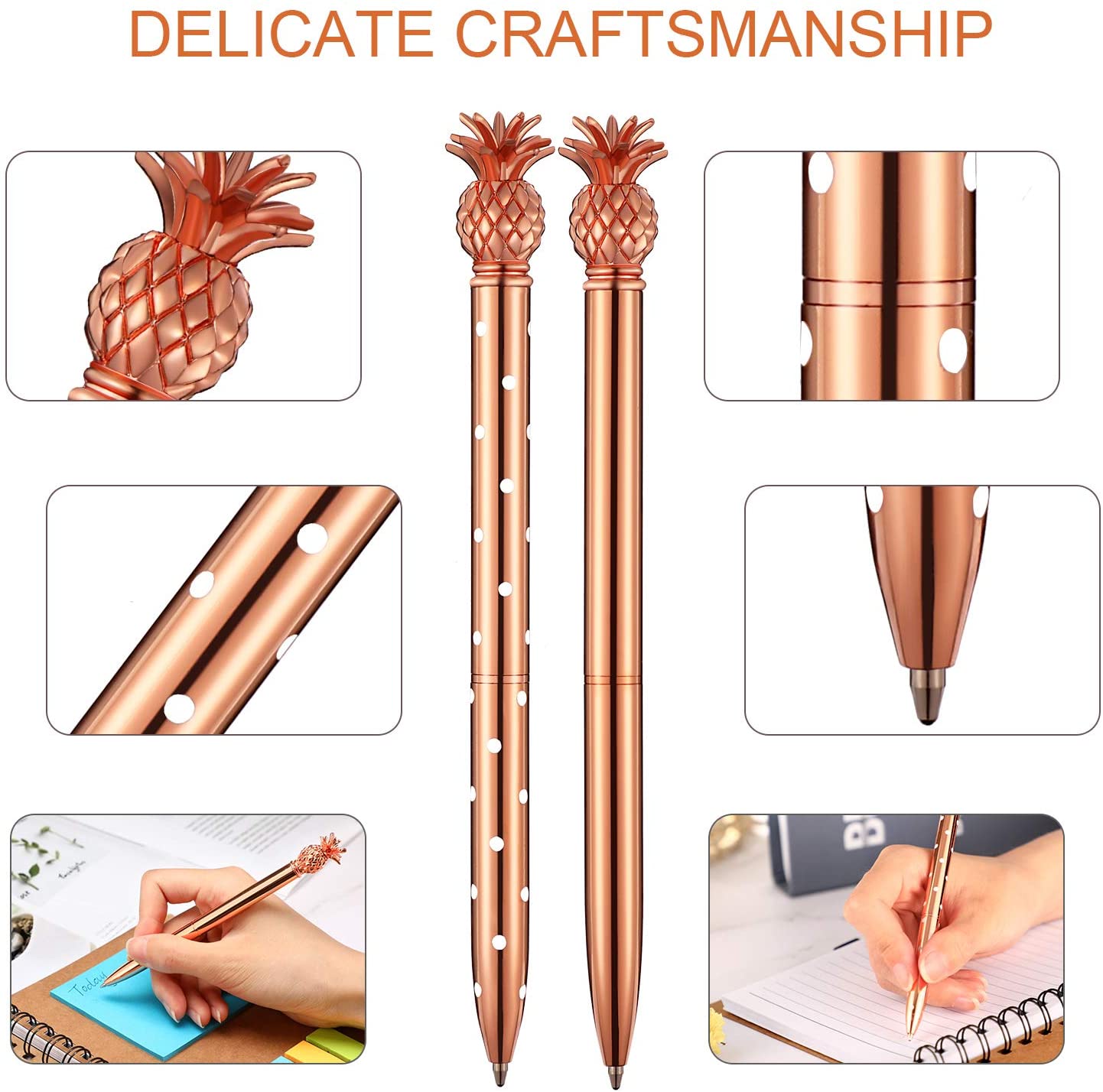 Pineapple Pens Metal Ballpoint Pens Rose Gold Pens for School Office ...