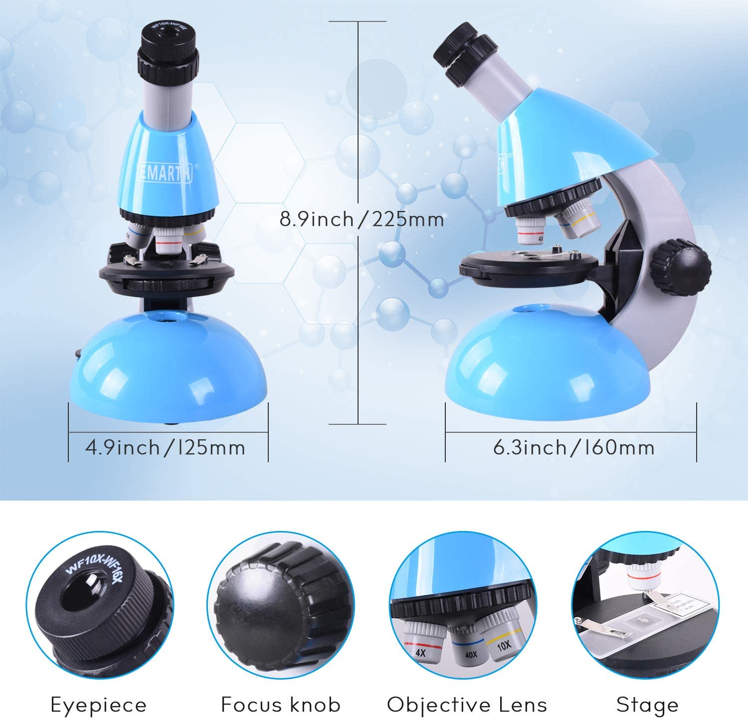 Emarth Microscopes for Kids, 40X- 640X Monocular Microscopes for ...