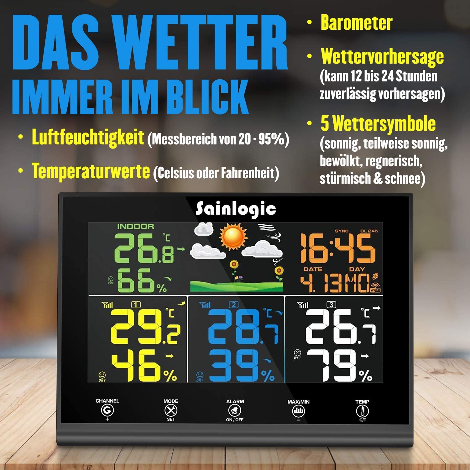 Sainlogic Wireless Weather Station with 3 Outdoor Sensors, Weather ...