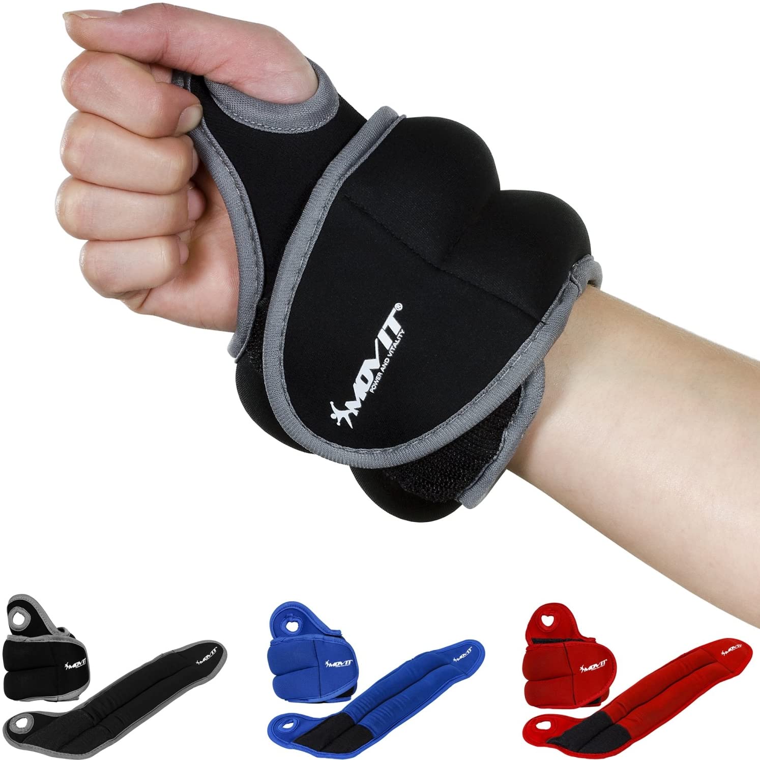Movit 2 pack of Neoprene Wrist weight cuffs with thumb loops, easily ...