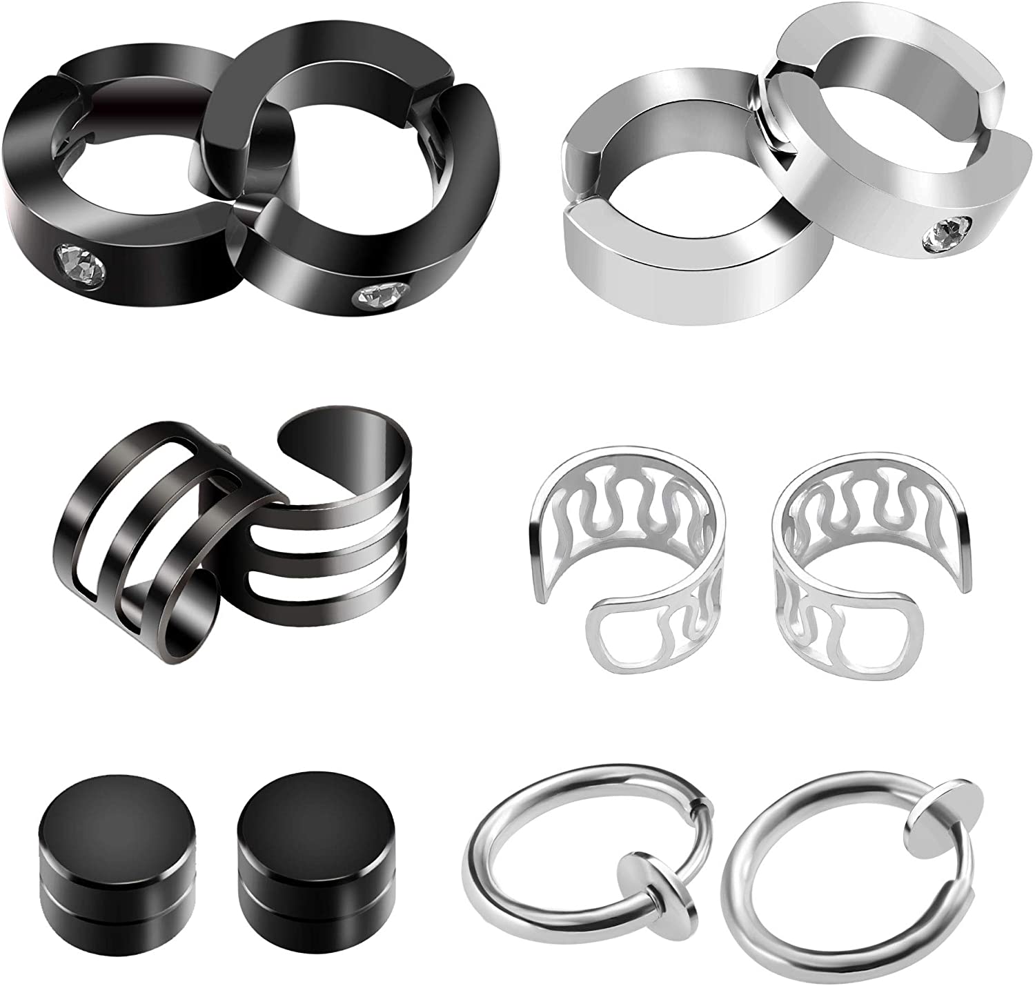 6 Pairs Unisex Stainless Steel Ear Clip Non Piercing Earrings Men Women ...