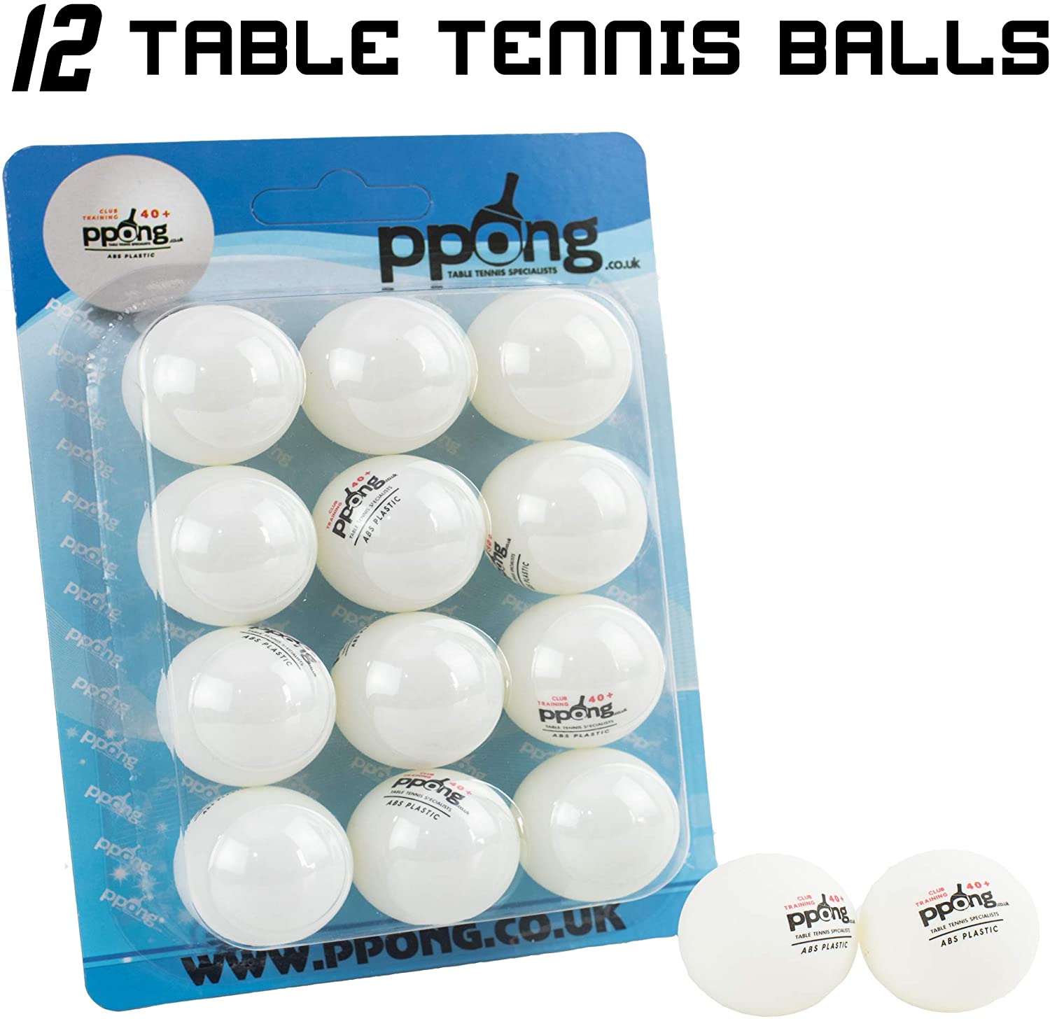 Ping Pong Balls – PPong – 12 Pack – 3-Star 40+ Pro Abs – White – High ...