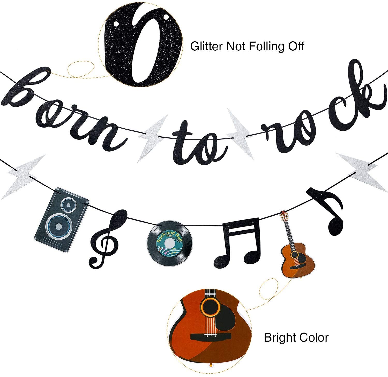 2 Pieces Music Note Banner Born to Rock Banner Rock Glitter Banner 1950 ...