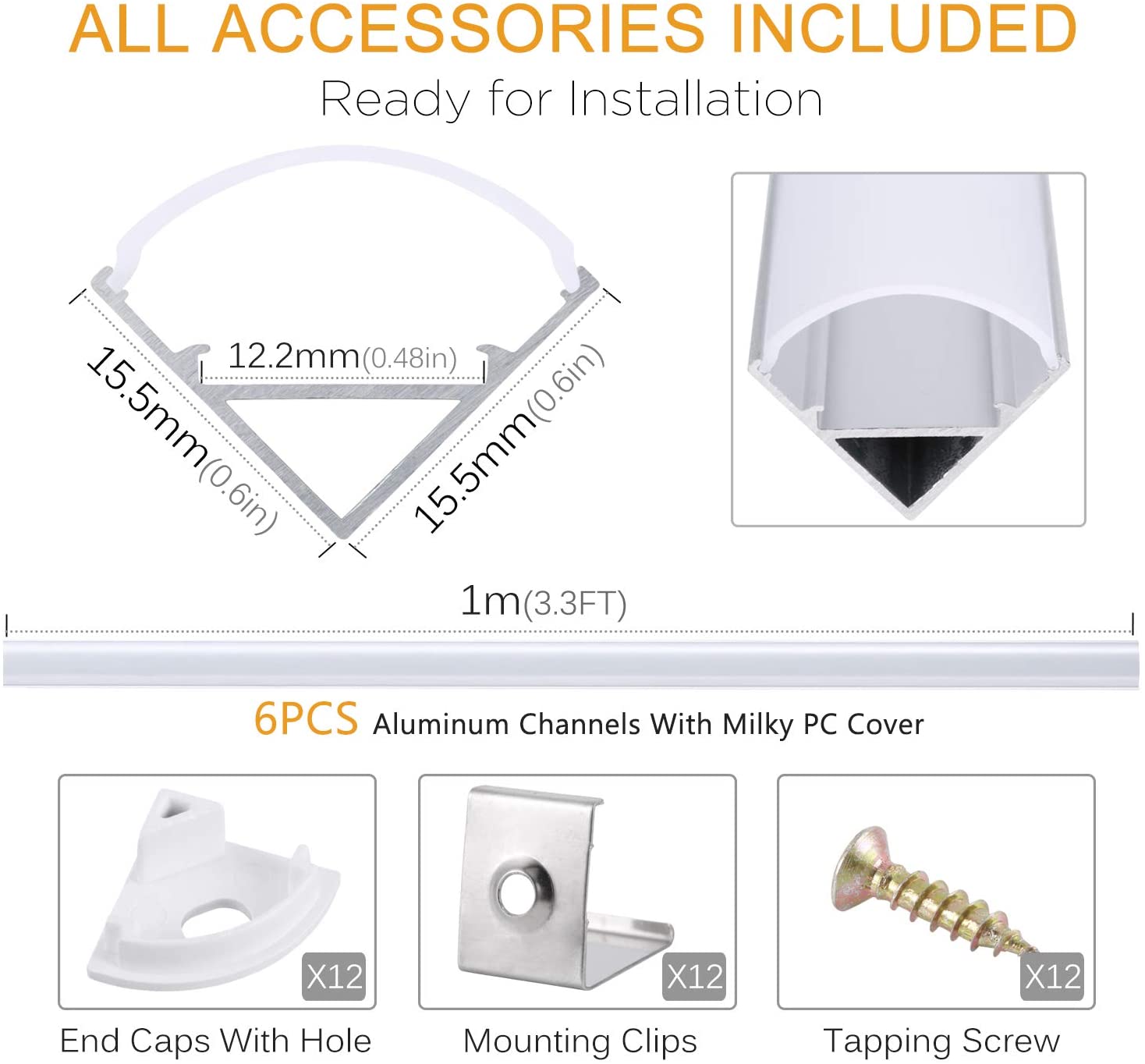 DazSpirit LED Aluminium Profile, 6pcs x 1m LED V-Shape 45 ° Aluminium ...