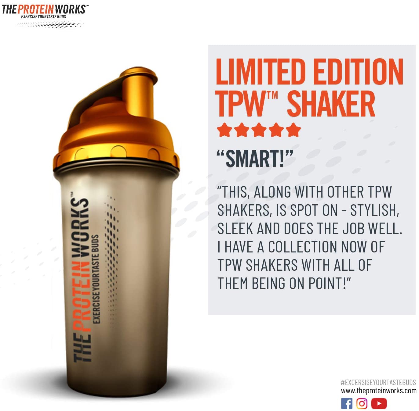 The Protein Works Limited Edition Gold Protein Shaker, Water Bottle ...
