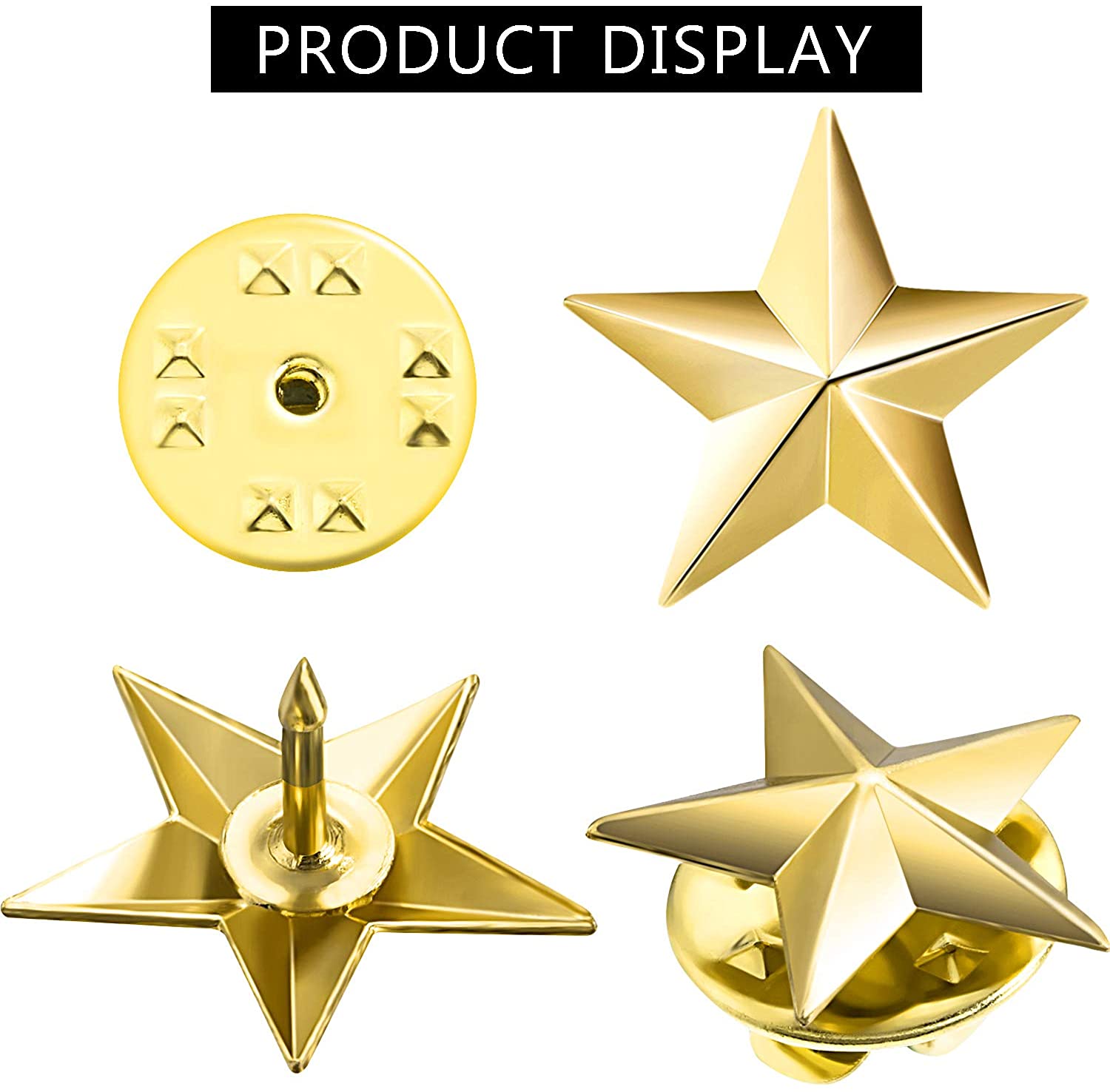 Hicarer 20 Pieces 5 Point Star Badge Gold Lapel Pin for 4th of July ...