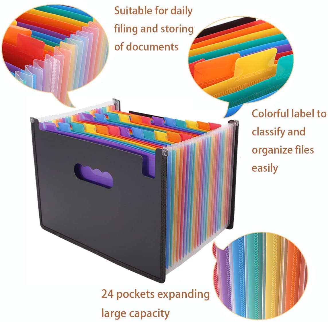 Expanding File Folder, 24 Pockets Multi-Color Accordion A4 Documents ...