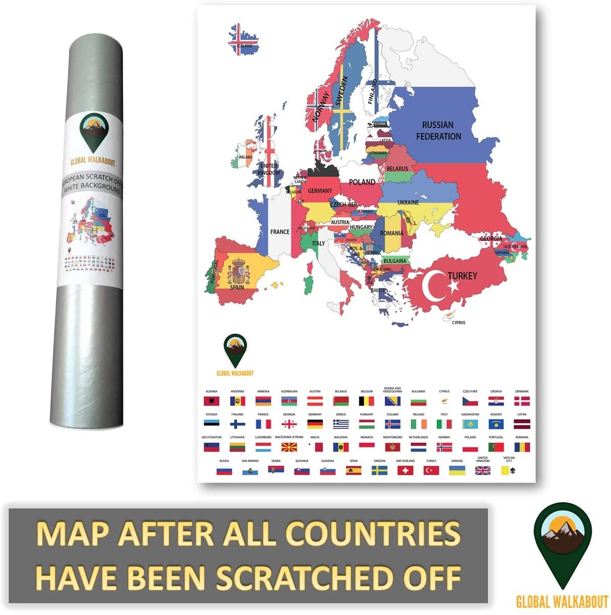 Global Walkabout Scratch Off Europe Map with Flags background – Deluxe ...